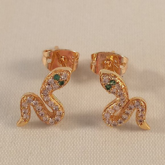 Jewelry | 18k Yellow Gold Filled Snake Emerald Green White Diamond ...